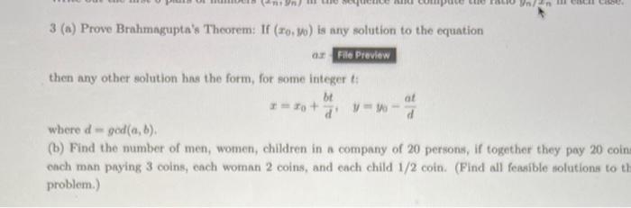 Solved 3 (a) Prove Brahmagupta's Theorem: If (x0,w0) is any | Chegg.com