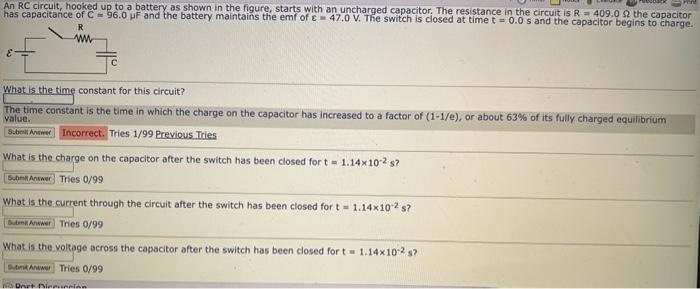 Solved An RC circuit, hooked up to a battery as shown in the | Chegg.com