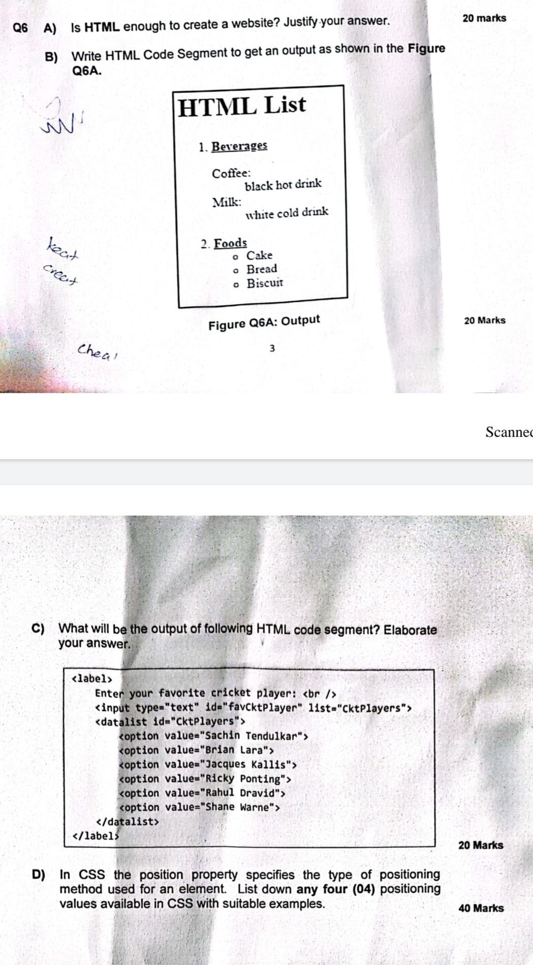 Solved Q6 A) Is HTML enough to create a website? Justify | Chegg.com