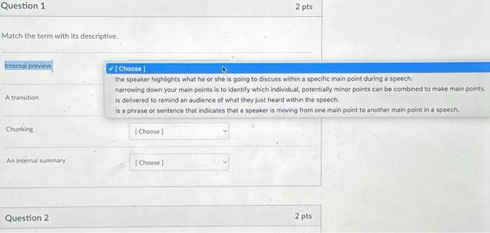 Question 1 Match the term with its descriptive. | Chegg.com