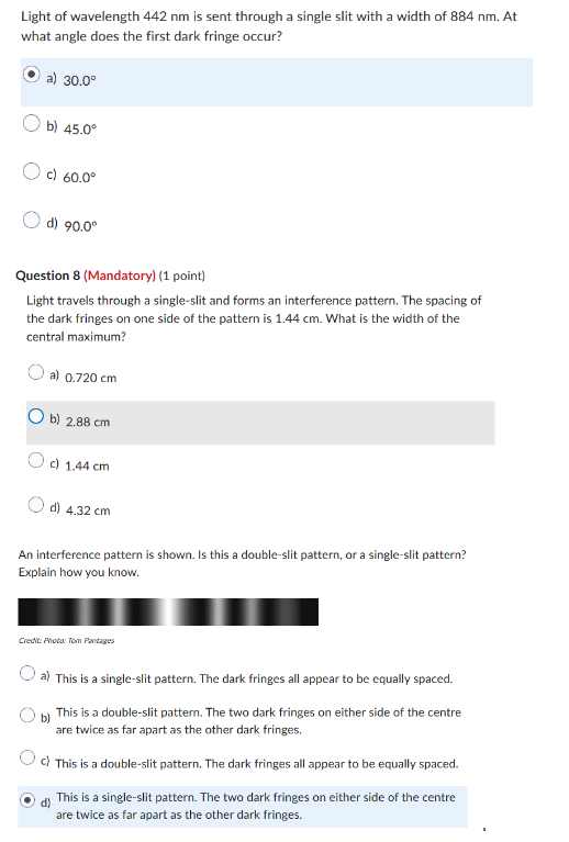 Solved Light of wavelength 442nm ﻿is sent through a single | Chegg.com