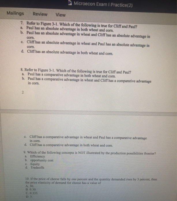 Solved Microecon Exam I Practice(2) Mailings Review View 7. | Chegg.com