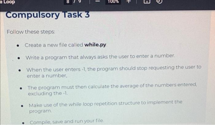 Solved e Loop Compulsory Task 3 Follow these steps: | 100% + | Chegg.com