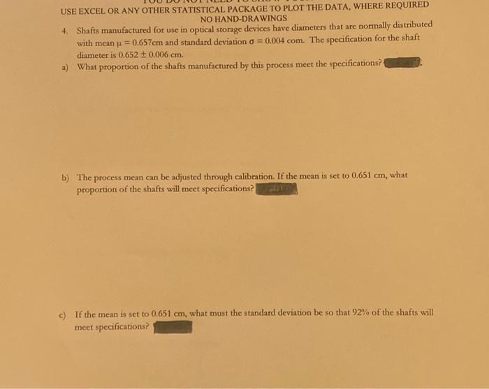 Solved USE EXCEL OR ANY OTHER STATISTICAL PACKAGE TO PLOT | Chegg.com