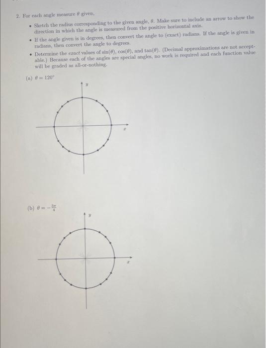 Solved 2. For each angle measure θ given, - Sketch the | Chegg.com