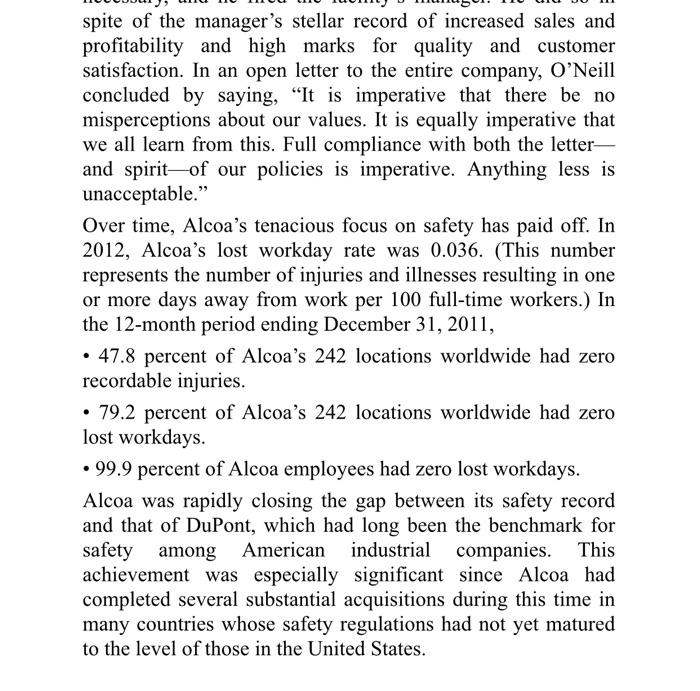 Solved Case Study 3: Alcoa Core Values in Practice (Chapter | Chegg.com