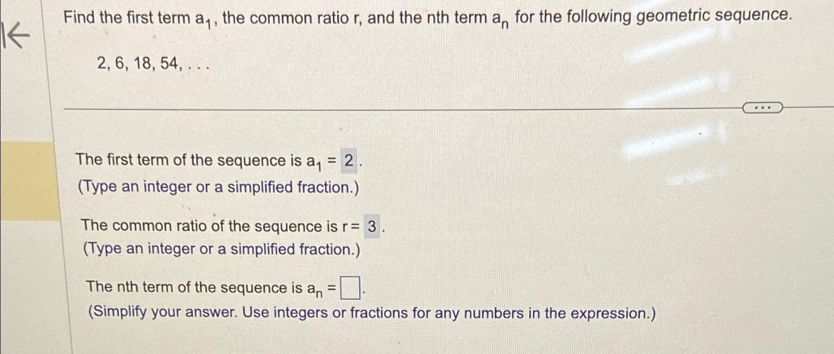 Solved Find the first term a1, ﻿the common ratio r, ﻿and the | Chegg.com