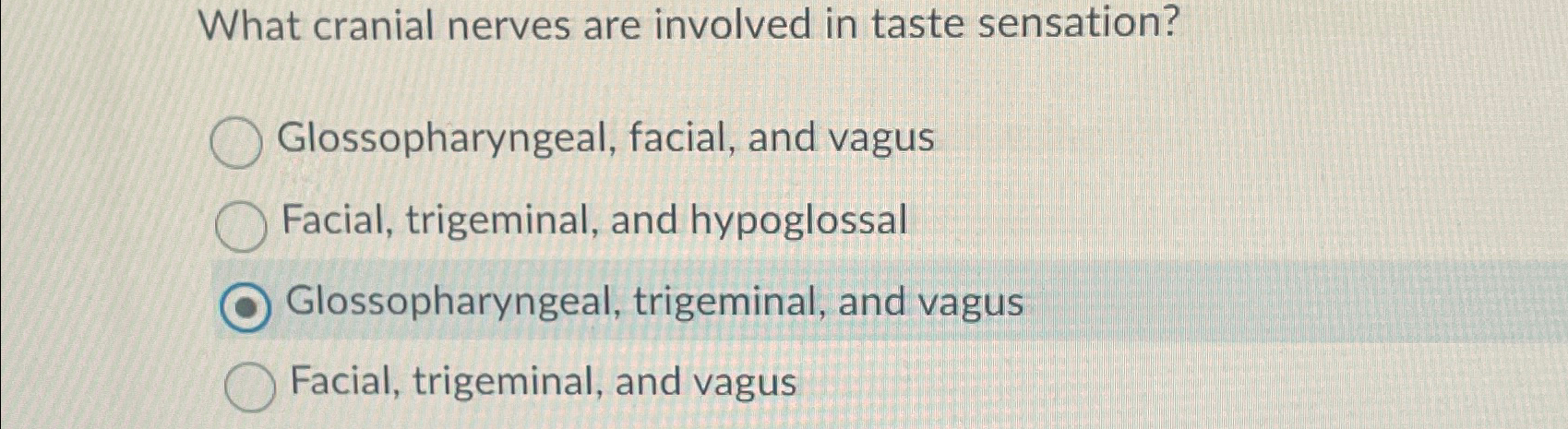 Solved What cranial nerves are involved in taste | Chegg.com