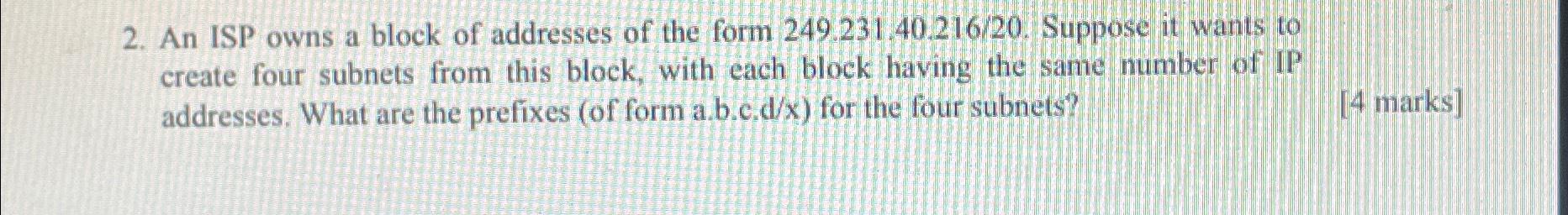 Solved An ISP owns a block of addresses of the form | Chegg.com