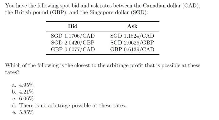 Solved You have the following spot bid and ask rates between | Chegg.com