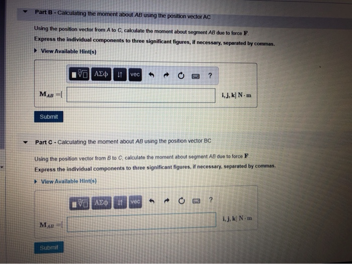 Solved Part B - Calculating the moment about AB using the | Chegg.com