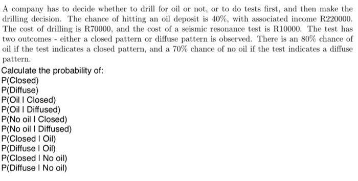 Solved A company has to decide whether to drill for oil or | Chegg.com