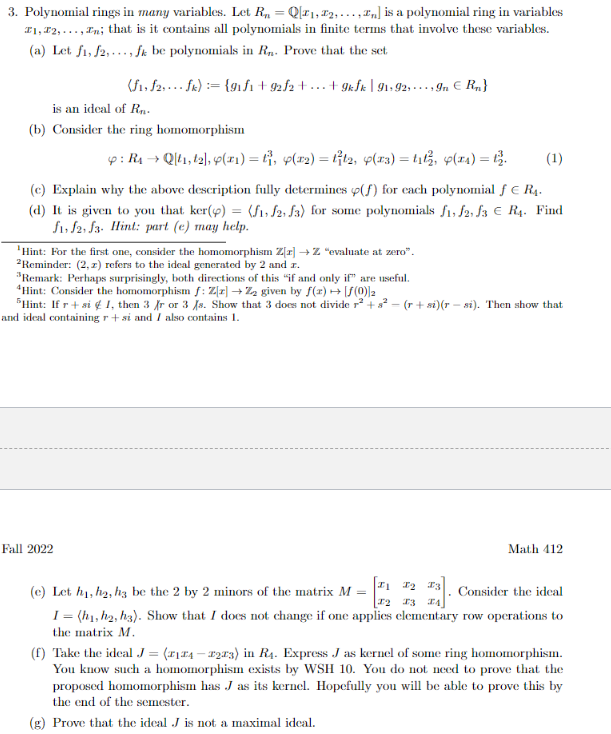 Solved Polynomial rings in many variables. Let | Chegg.com