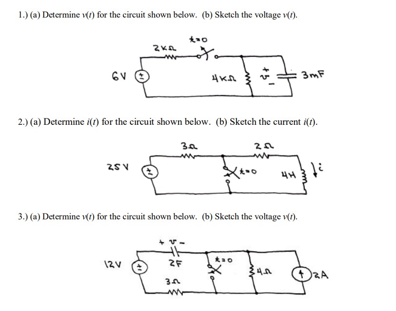 Solved 1.) (a) ﻿Determine v(t) ﻿for the circuit shown below. | Chegg.com