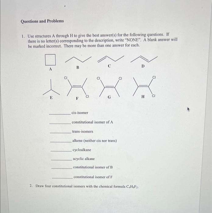 Solved CONSTITUTIONAL AND GEOMETRIC ISOMERS WORKSHEET Name | Chegg.com