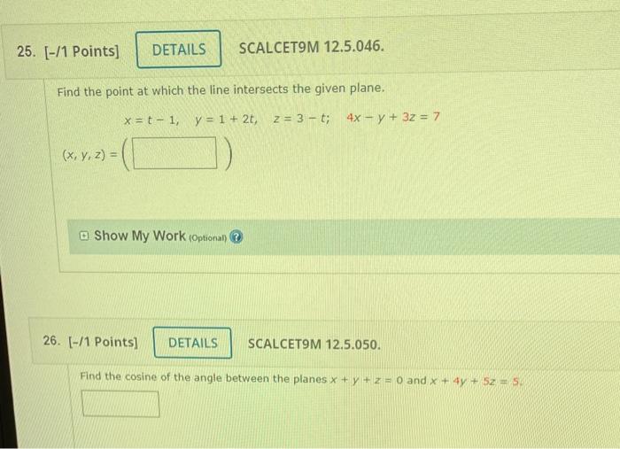 Solved the plane that passes through the poit (10,−1,5) and | Chegg.com