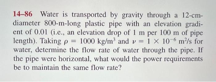 Solved 14-86 Water is transported by gravity through a | Chegg.com