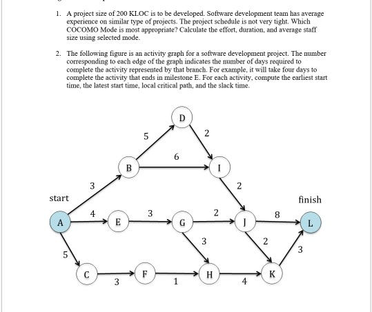 Solved 1. A project size of 200 KLOC is to be developed. | Chegg.com