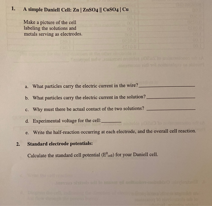 Solved 1. A simple Daniell Cell: Zn | ZnSO4 || CuSO4 Cu Make | Chegg.com