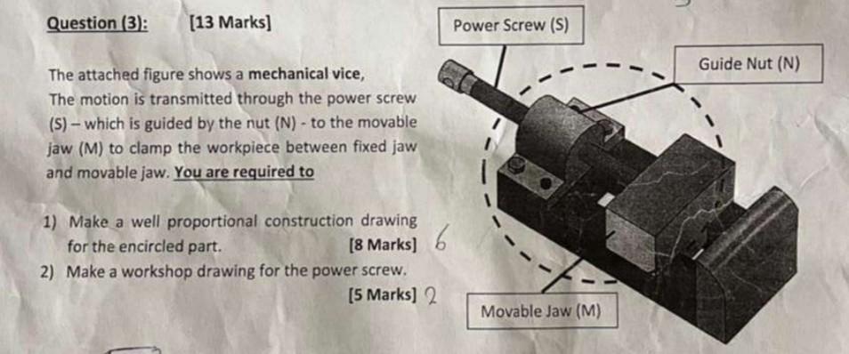 Solved The attached figure shows a mechanical vice, The | Chegg.com