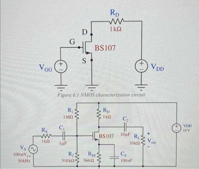 Rp W 1 ΚΩ D G BS107 S Voo (l+ VOD Figure 6.7 NMOS | Chegg.com