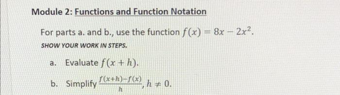 Solved Module 2 Functions And Function Notation For Parts