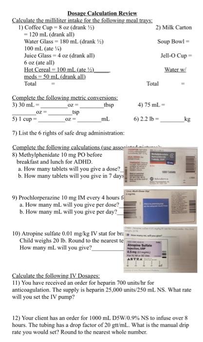 Solved Dosage Calculation Review Calculate the milliliter | Chegg.com