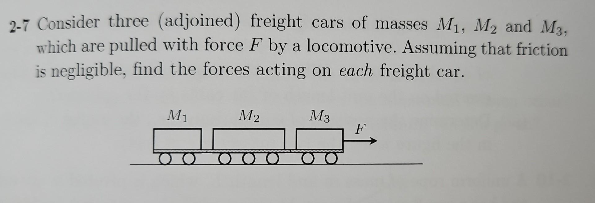 Solved 2-7 Consider three (adjoined) freight cars of masses | Chegg.com