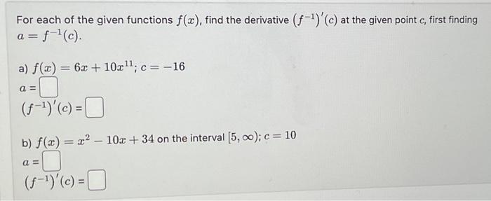 Solved For each of the given functions f(x), find the | Chegg.com
