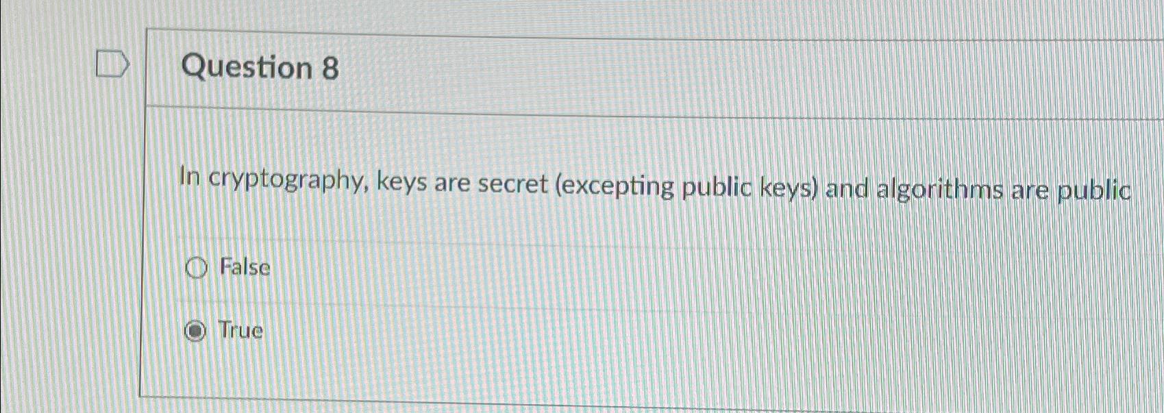 Solved Question 8In cryptography, keys are secret (excepting | Chegg.com