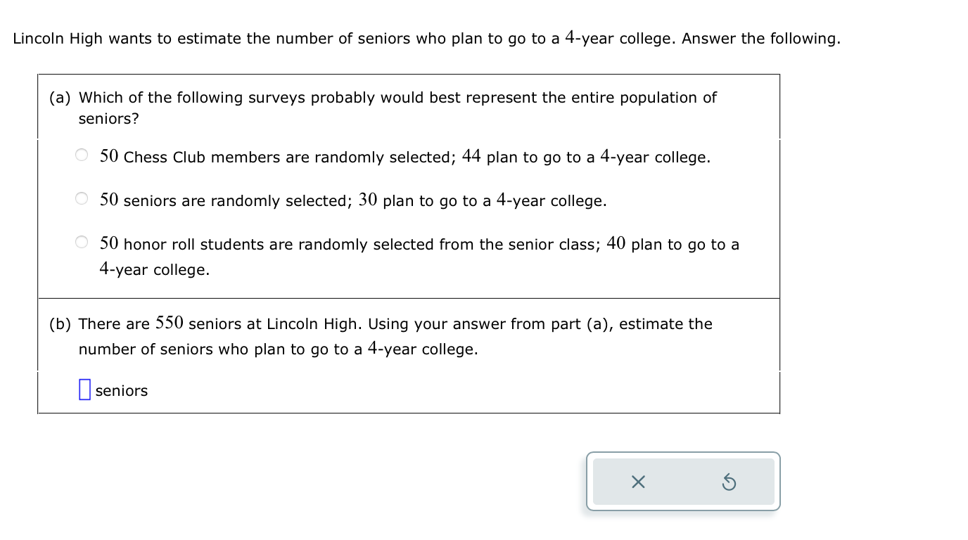 Solved Lincoln High wants to estimate the number of seniors | Chegg.com