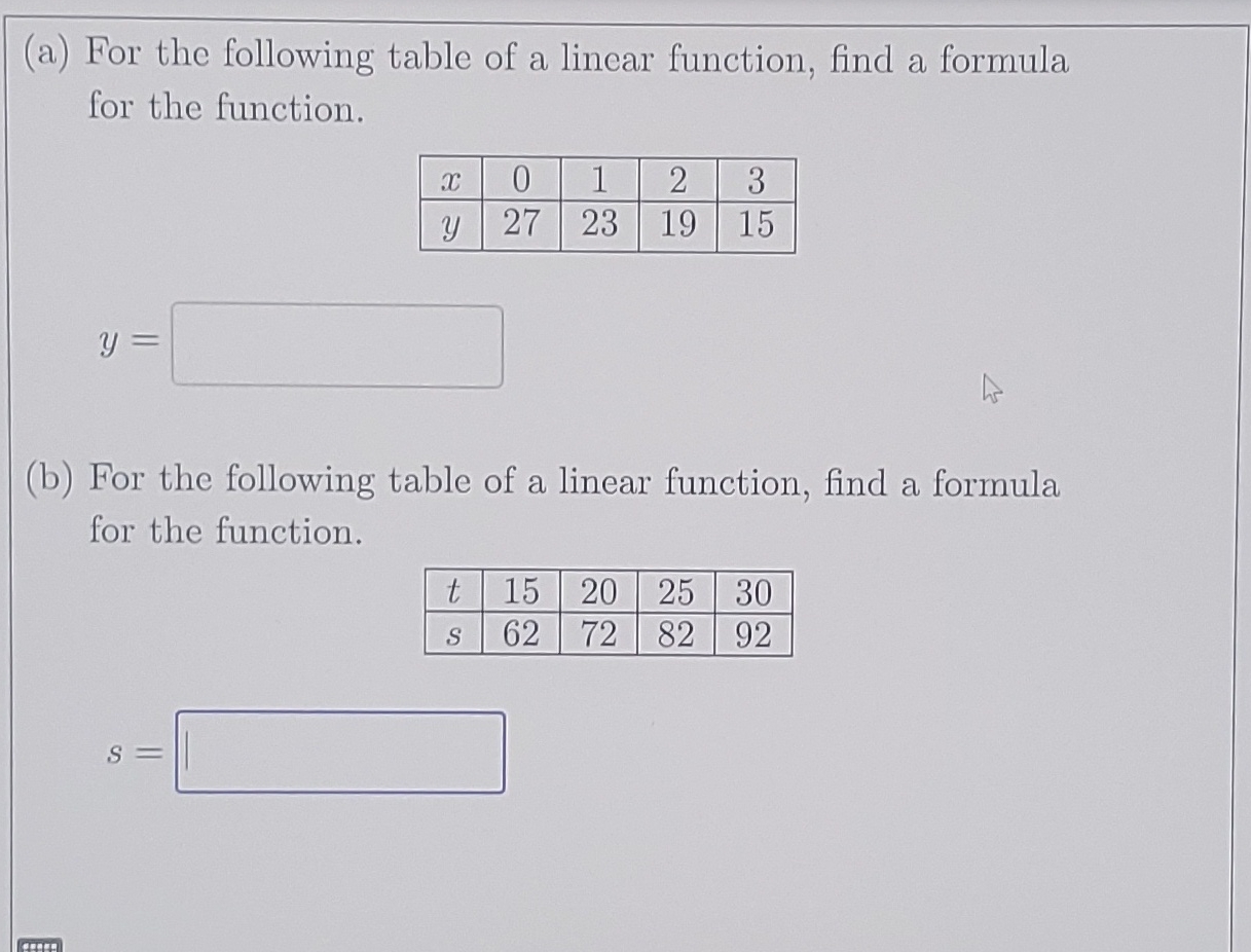 Solved (a) ﻿For the following table of a linear function, | Chegg.com