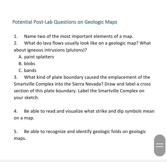 Solved Potential Post-Lab Questions on Geologic Maps 1. Name | Chegg.com