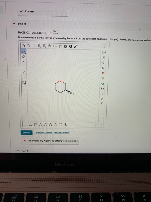 Solved Correct Part C BrCH CH CH CH.CH OH Draw a molecule on | Chegg.com
