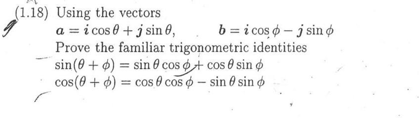 Solved a = (1.18) Using the vectors - i cos 0 + j sin , b = | Chegg.com
