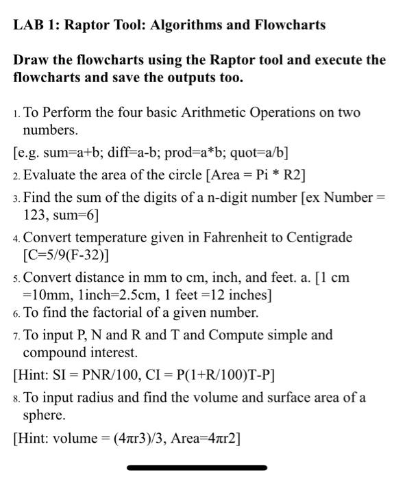 Solved Lab 1 Raptor Tool Algorithms And Flowcharts Draw 