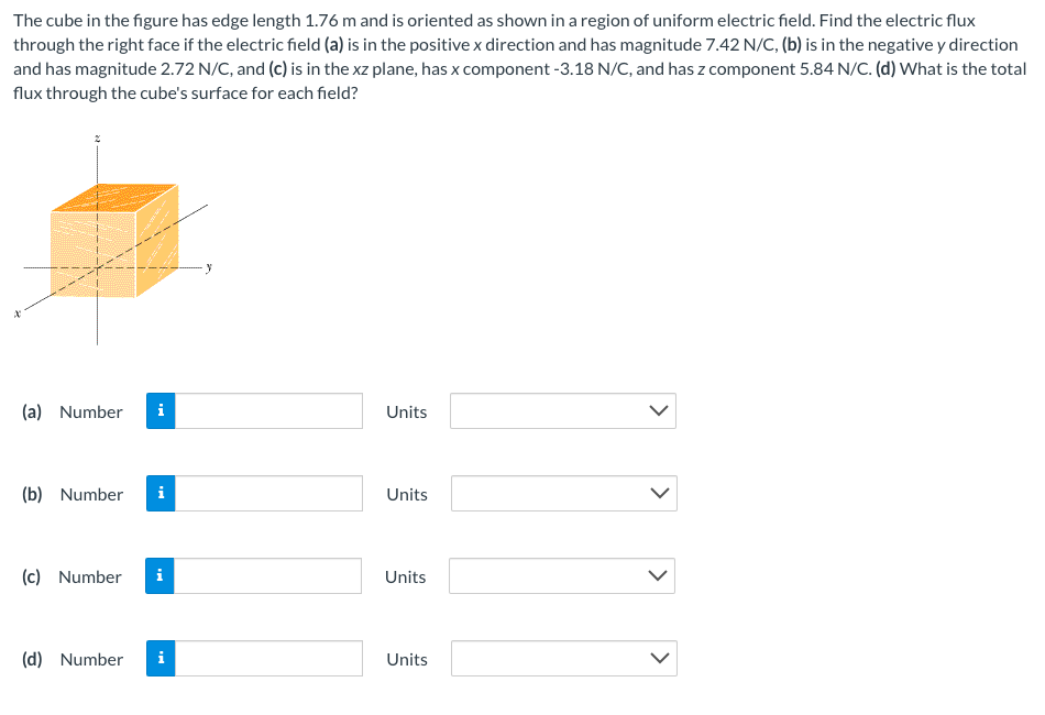 Solved The cube in the figure has edge length 1.76m ﻿and is | Chegg.com