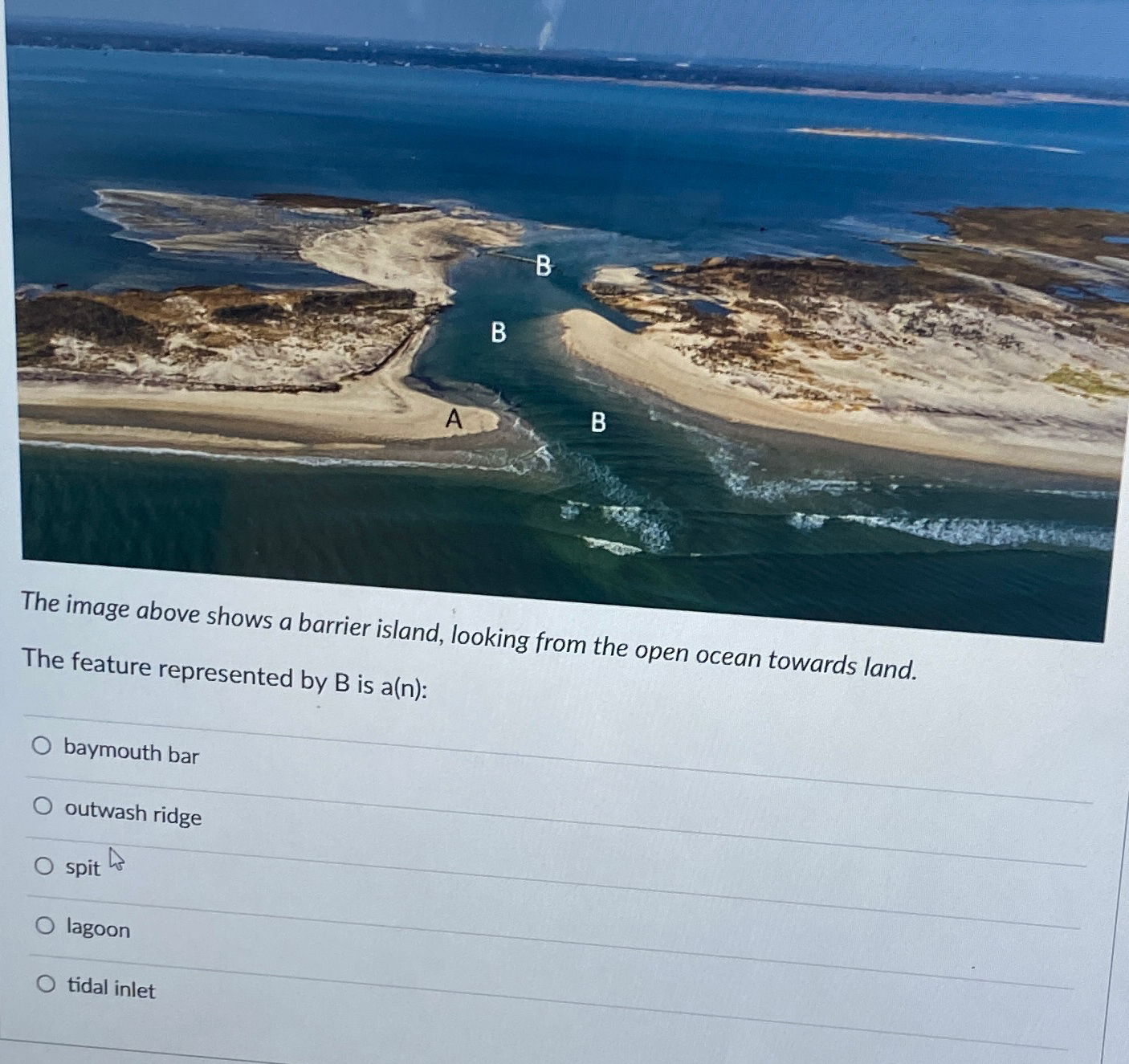 Solved The image above shows a barrier island, looking from | Chegg.com