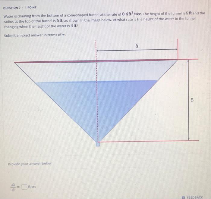 Solved water is draing fron the bottom of a cone shaped | Chegg.com