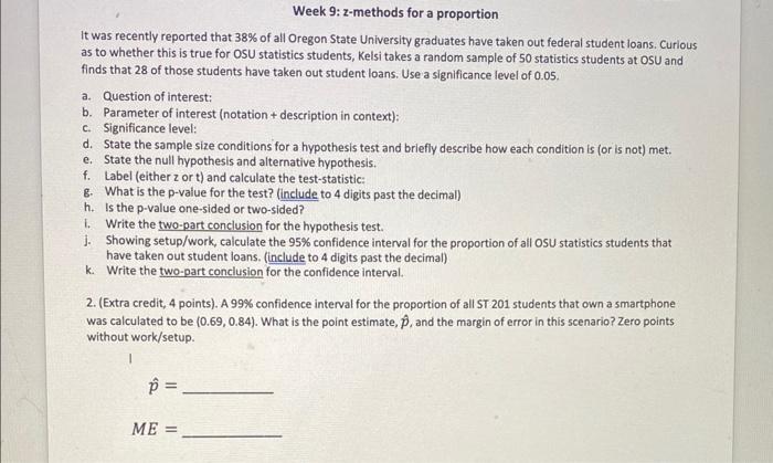 Solved Week 9: z-methods for a proportion It was recently | Chegg.com