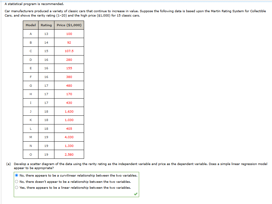 A statistical program is recommended.Car | Chegg.com