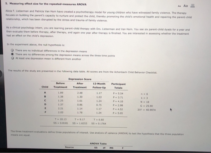 Solved 5. Measuring effect size for the repeated-measures | Chegg.com