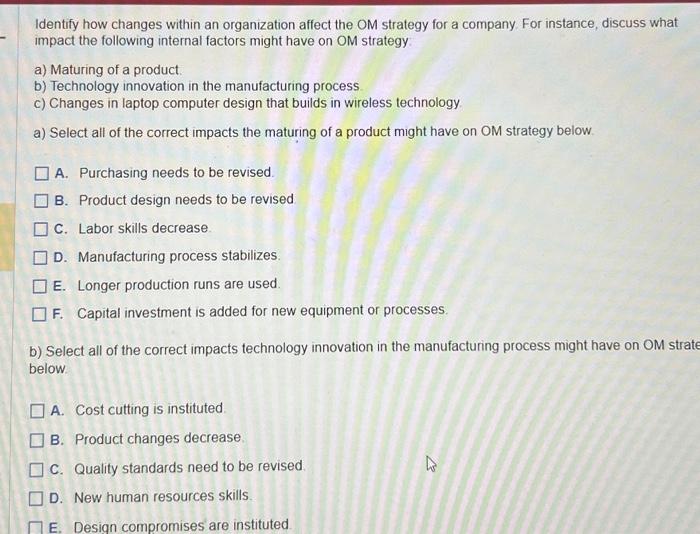 Solved Identify how changes within an organization affect | Chegg.com