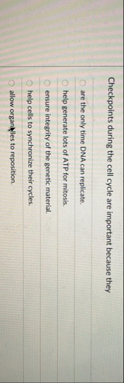 Solved Checkpoints during the cell cycle are important | Chegg.com