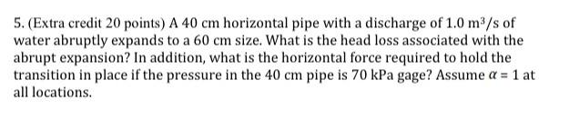 Solved 5. (Extra credit 20 points) A 40 cm horizontal pipe | Chegg.com