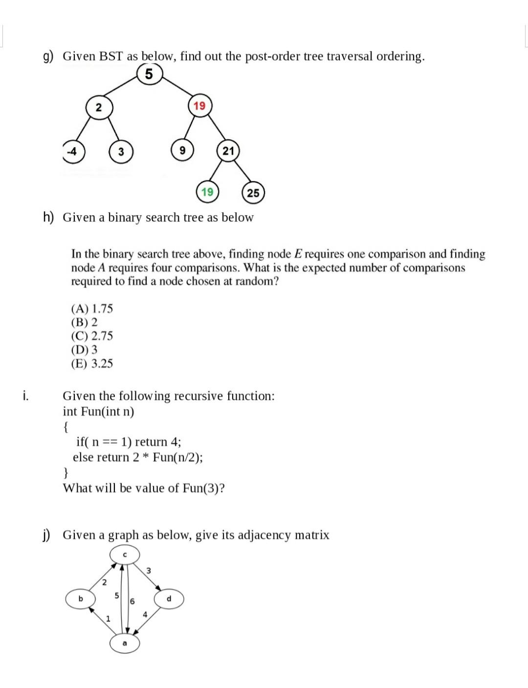 Solved g) Given BST as below, find out the post-order tree | Chegg.com