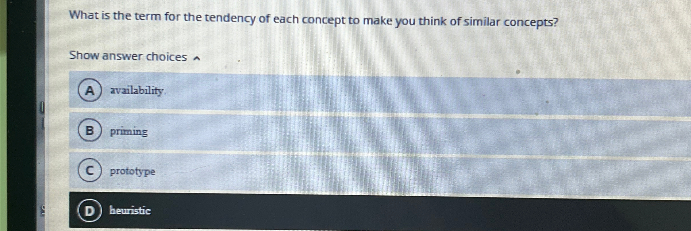 Solved What is the term for the tendency of each concept to | Chegg.com