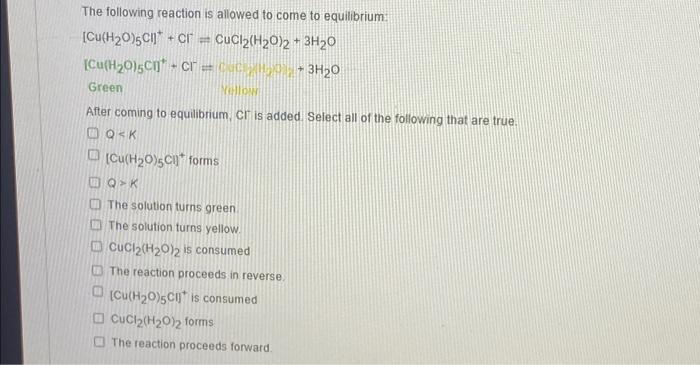 Solved The following reaction is allowed to come to | Chegg.com