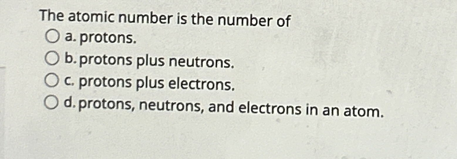 Solved The atomic number is the number ofa. ﻿protons.b. | Chegg.com