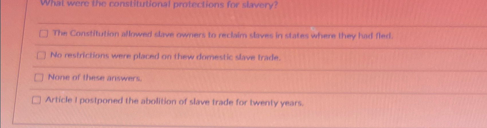 Solved What were the ronstiturtional protections for | Chegg.com